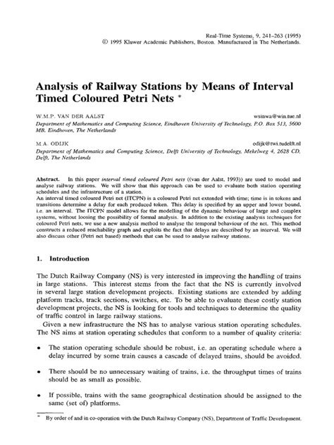 Analysis Of Railway Stations By Means Of Interval Springer 1995 Pdf Real Time Computing