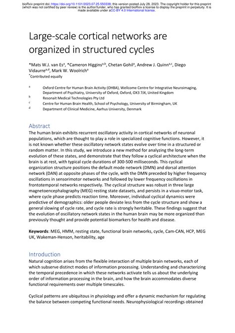 PDF Large Scale Cortical Networks Are Organized In Structured Cycles