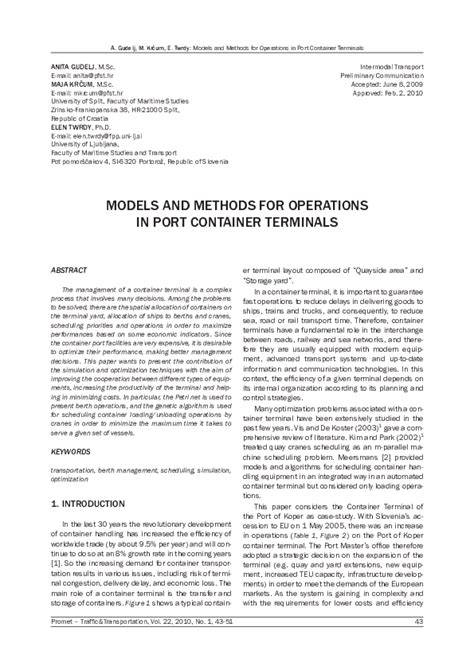 Pdf Models And Methods For Operations In Port Container Terminals