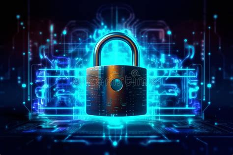 Padlock On Electronic Circuit Design Background Glowing Electronic Lock Computer Network And