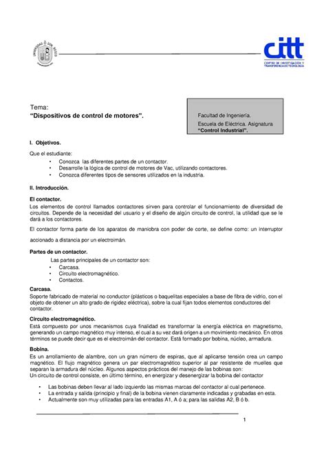 Guia 1 Informacion Dispositivos De Control Electrico Motores Tema