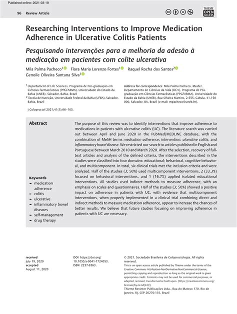 Pdf Researching Interventions To Improve Medication Adherence In Ulcerative Colitis Patients