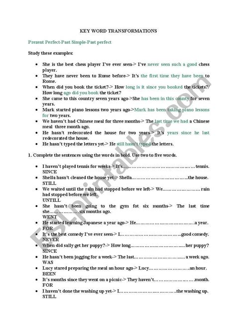 Present Tense Transformation Esl Worksheet By Katee1111