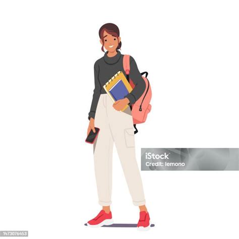 배낭과 책을 가진 학생 소녀 캐릭터는 학교에 가는 길에 열정적인 학습자를 묘사합니다 벡터 일러스트레이션 등장인물에 대한 스톡 벡터 아트 및 기타 이미지 Istock