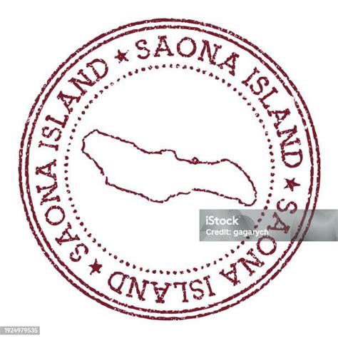 Saona Island 둥근 고무 스탬프 와 섬 지도 원형 텍스트와 별 벡터 일러스트 레이 션 빈티지 빨간 여권 스탬프 Us