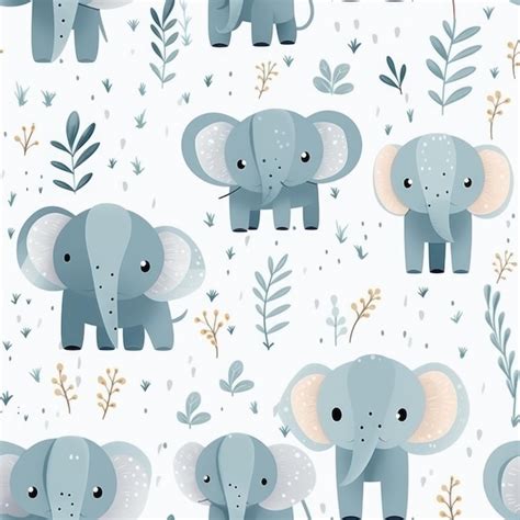 Premium Ai Image Nursery Decor Elephant Pattern Illustrated Simple Texture Seamless Tile