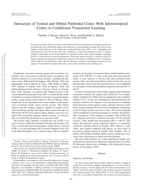 Interaction Of Ventral And Orbital Prefrontal Cortex With Inferotemporal Cortex In Conditional