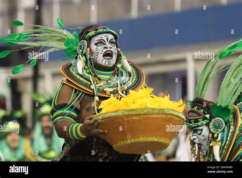 Members Of The Camisa Verde E Branco Samba School During The Carnival Parade At The Anhembi
