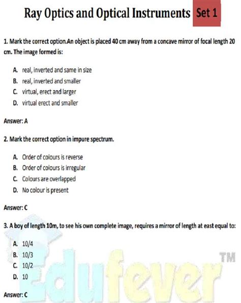Class 12th Ray Optics And Optical Instruments Mcq E Book