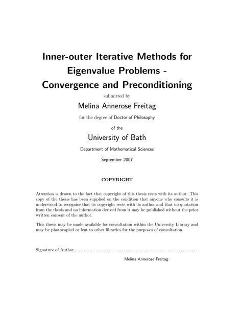 Pdf Inner Outer Iterative Methods For Eigenvalue Problems Convergence And Preconditioning