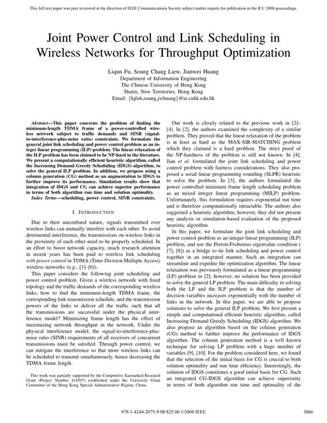 Pdf Joint Power Control And Link Scheduling In Wireless Networks For