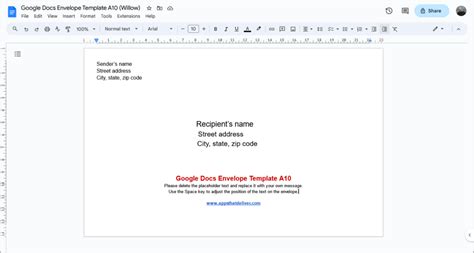 Google Docs Envelope Template All Sizes