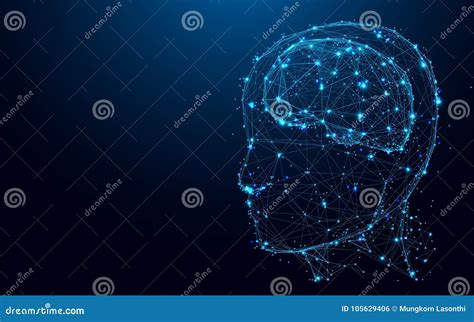 Abstract Head And Brain From Lines And Triangles Point Connecting Network On Blue Background