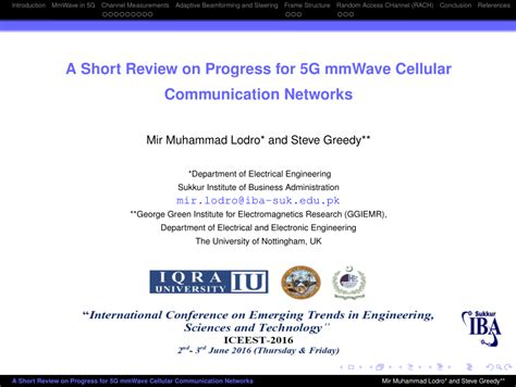 Pdf A Short Review On Progress For 5g Mmwave Cellular Communication Networks