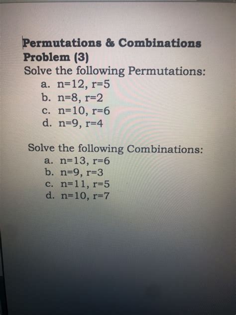 Solved Permutations Combinations Problem Solve The Chegg
