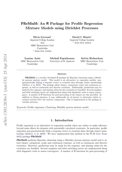Pdf Premium An R Package For Profile Regression Mixture Models Using Dirichlet Processes