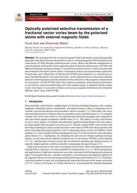Pdf Optically Polarized Selective Transmission Of A Fractional Vector Vortex Beam By The