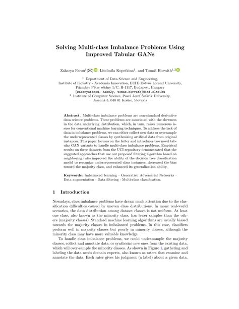 Pdf Solving Multi Class Imbalance Problems Using Improved Tabular Gans