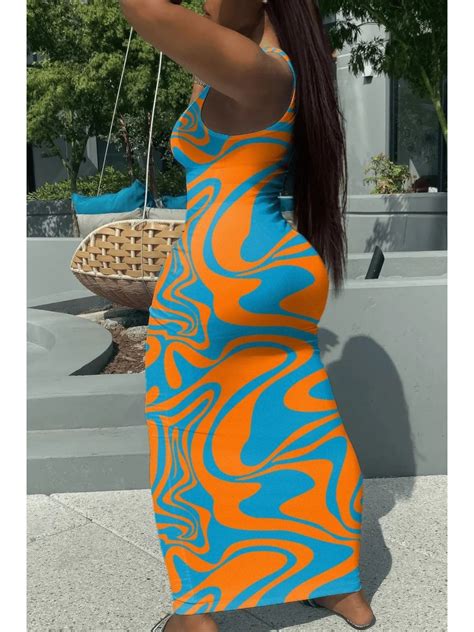 Wholesale Sexy Printing Low Cut Sleeveless Bodycon Dress Stq060216oa