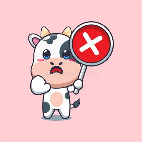 Cute Cow With Wrong Sign Cartoon Vector Illustration Stock Vector