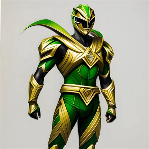 Male Green With Gold Trimming Power Ranger Full Body 3d Pencil