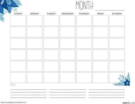 Printable Blank Monthly Calendars
