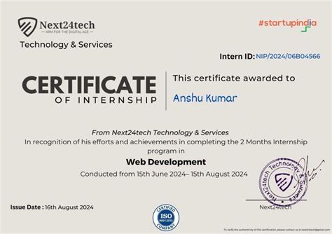 Anshu Kumar On Linkedin Internship Webdevelopment Next24tech