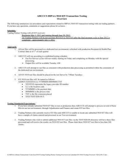 Ahcccs Hipaa 5010 835 Transaction Testing Overview