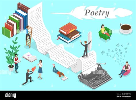 3d Isometric Flat Conceptual Illustration Of Poetry Story Writing And Reading 3d Isometric