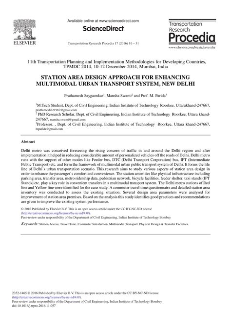 Pdf Station Area Design Approach For Enhancing Multimodal Urban Transport System New Delhi