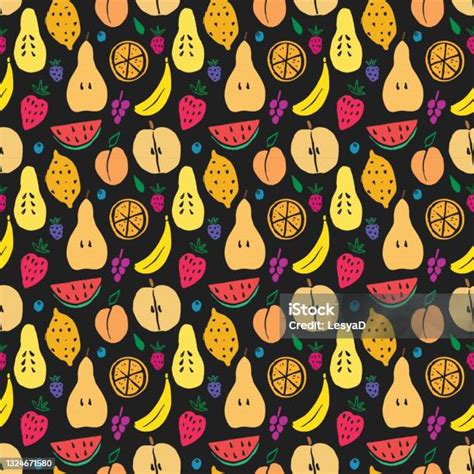 과일 원활한 패턴 육즙 과일 사과 배 딸기 오렌지 슬라이스 복숭아 매실 바나나 수박 파파야 포도 레몬과 딸기 배경 벡터