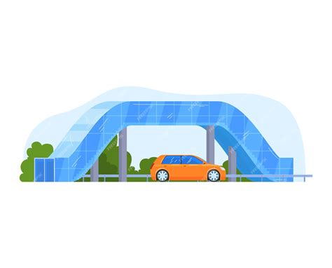 도로 디자인 만화 스타일 벡터 일러스트 레이 션 흰색 절연에 고속도로 안전 횡단 수송을 통해 보행자 다리 프리미엄 벡터