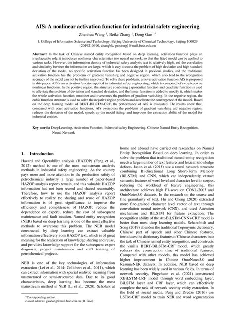 Ais A Nonlinear Activation Function For Industrial Safety Engineering Deepai