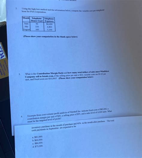 Solved 2 Using The High Low Method And The Information Chegg Com