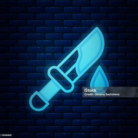 빛나는 네온 피 묻은 칼 아이콘은 벽돌 벽 배경에 분리되어 있습니다 벡터 가정 생활에 대한 스톡 벡터 아트 및 기타 이미지 가정 생활 가정 주방 가정의 방 Istock