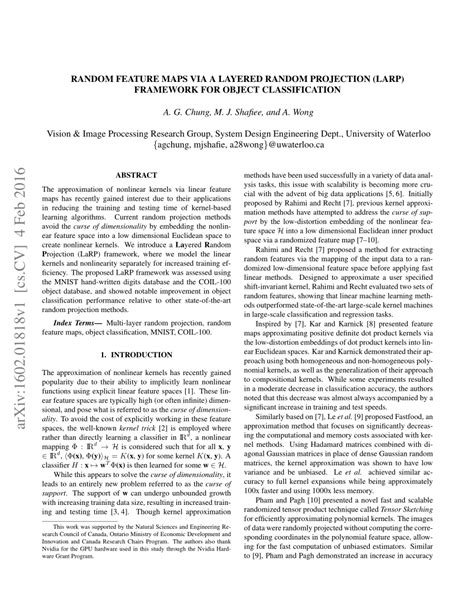 Pdf Random Feature Maps Via A Layered Random Projection Larp