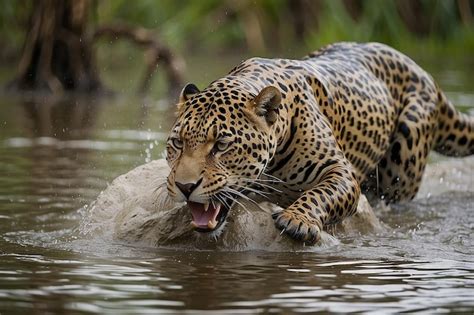 Premium Photo Jaguar Attacking Cayman Crocodile Animals In Wild