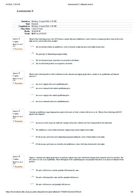 ECS 2601 Assessment 3 Question 1 Complete Mark 1 Out Of 1 Flag Question Question 2 Complete
