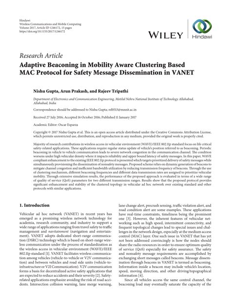 pdf adaptive beaconing in mobility aware clustering based mac
