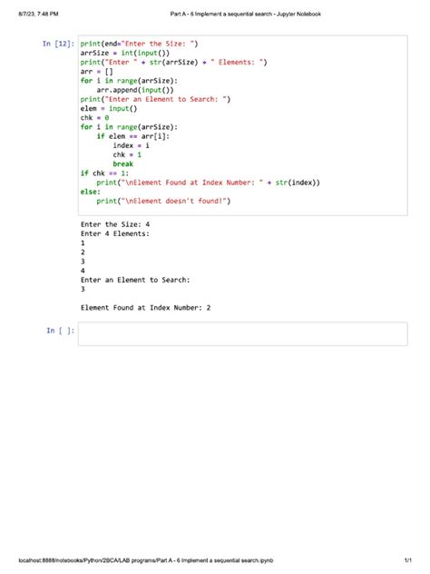 Part A 6 Implement A Sequential Search Pdf