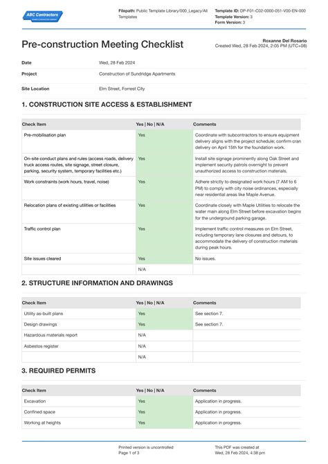 Pre Construction Meeting Checklist Template Free And Customisable