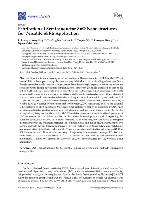Pdf Fabrication Of Semiconductor Zno Nanostructures For Versatile Sers Application