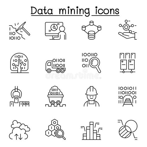 Data Mining Big Data Data Warehouse Icon Set In Thin Line Style Stock