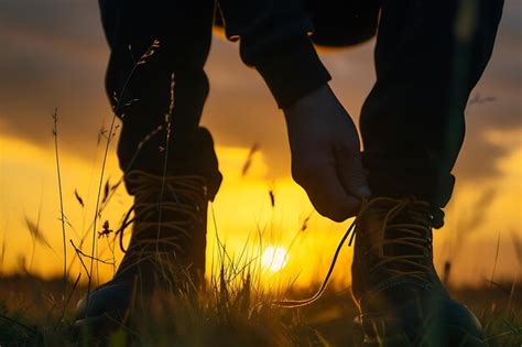 Premium Photo Person Tying Shoes At Sunset