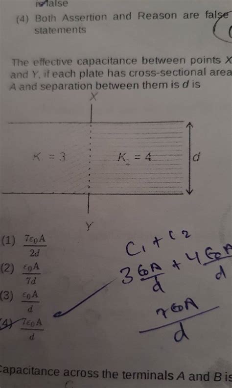The Effective Capacitance Between Points And Y If Each Plate Has Cross S
