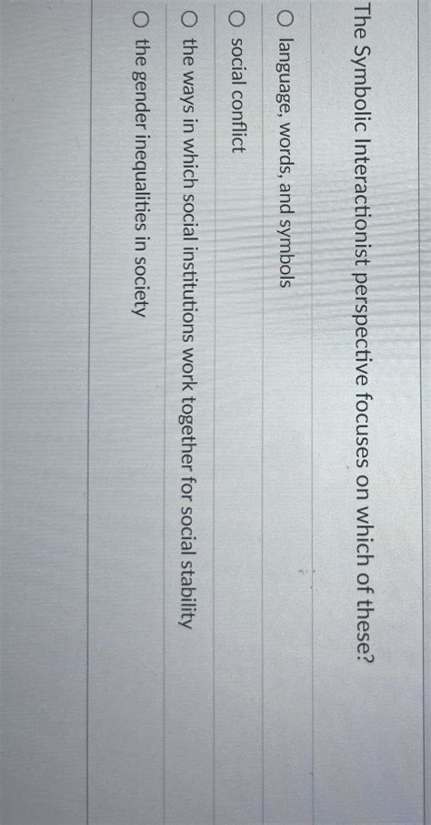 Solved The Symbolic Interactionist Perspective Focuses On