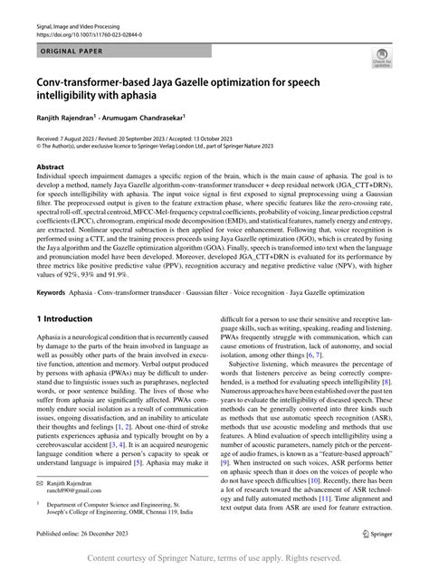 Conv Transformer Based Jaya Gazelle Optimization For Speech Intelligibility With Aphasia