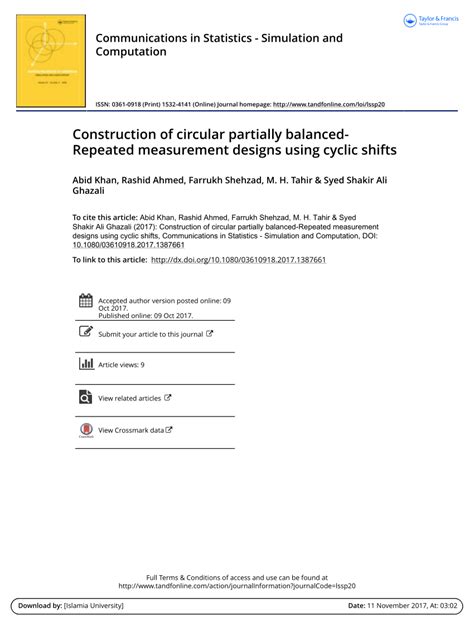 Pdf Construction Of Circular Partially Balanced Repeated Measurement