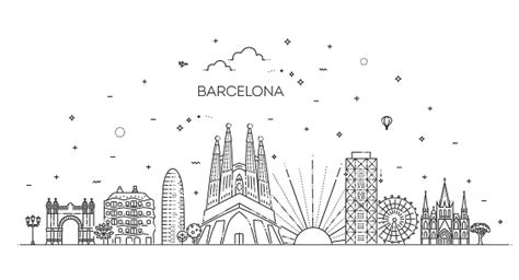 바르셀로나 스카이라인 스페인 벡터 선 일러스트 레이 션 0명에 대한 스톡 벡터 아트 및 기타 이미지 0명 건물 외관 건설 산업 Istock