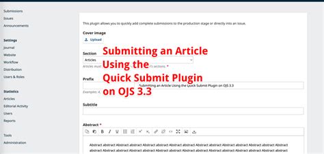 Submitting An Article Using The Quick Submit Plugin On Ojs 33 Open Journal System Services